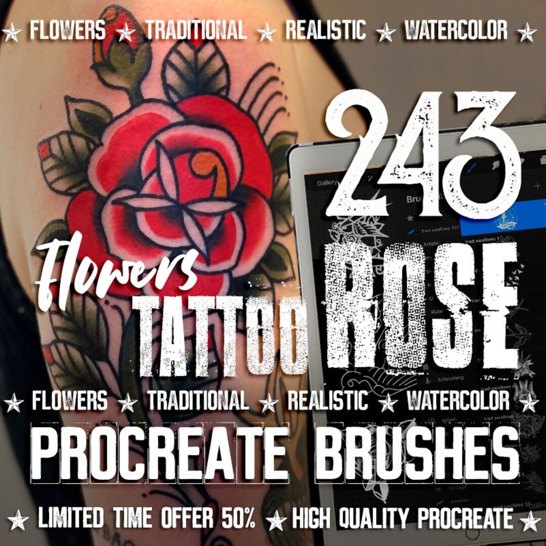 Roses Tattoo 243 Best Procreate Roses Brushes Tattoo Sets for iPad ...