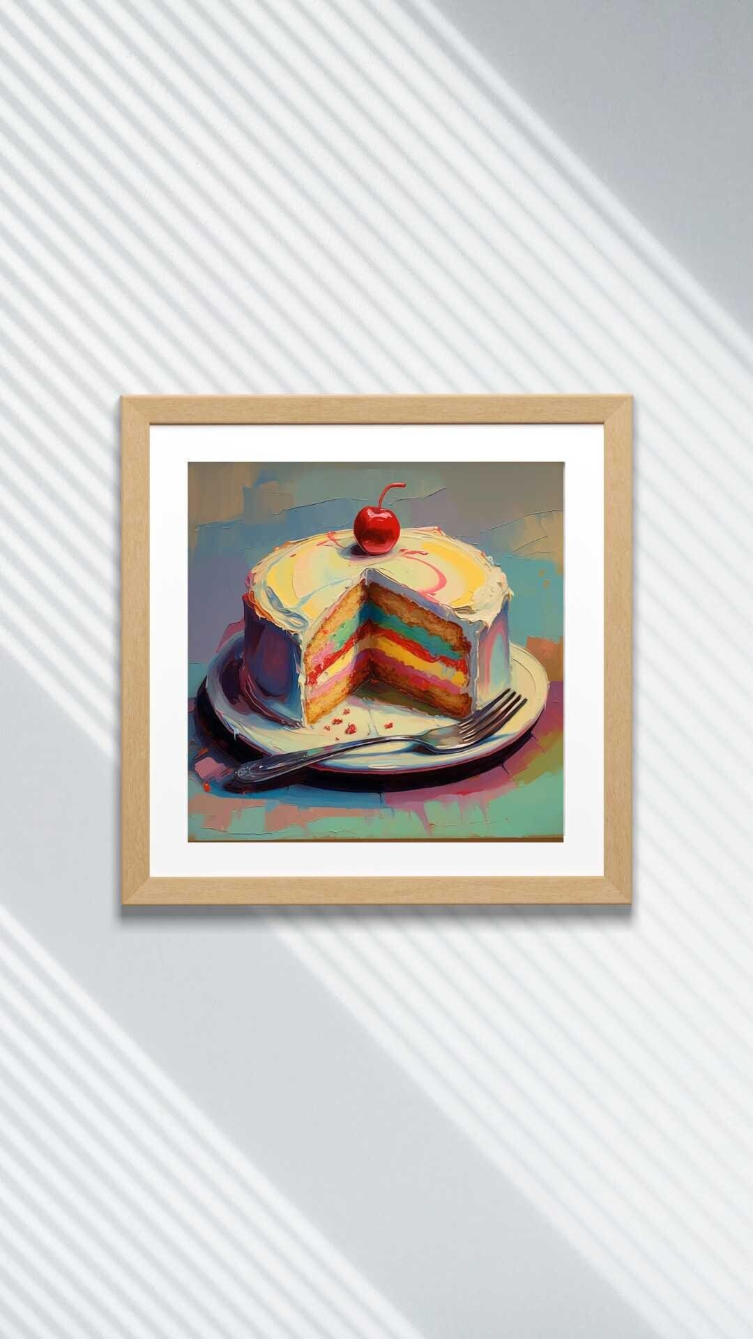 Cake Oil Painting, Retro Kitchen Print, Printable Download, Digital Art ...