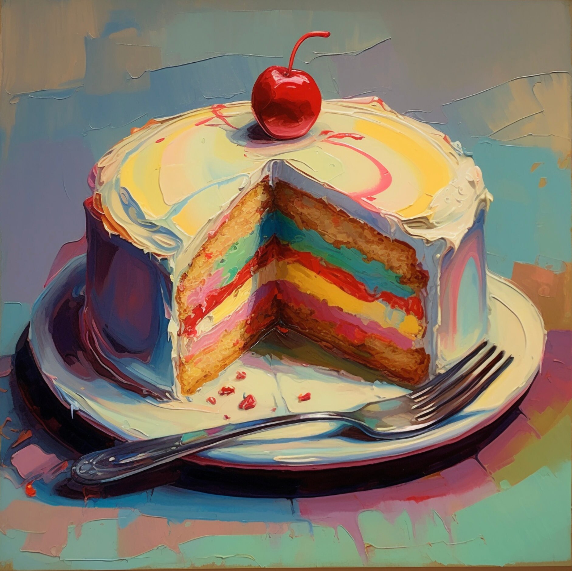 Cake Oil Painting, Retro Kitchen Print, Printable Download, Digital Art ...