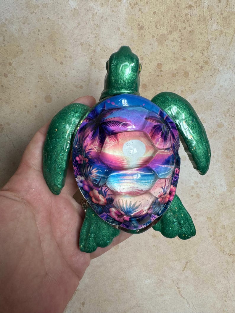 Resin Sea Turtle Sculpture | Tropical Sunset Beach Decor, Coastal ...