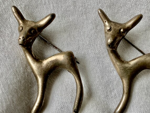 Modernist Mexican Silver Deer Pin Set - Gem