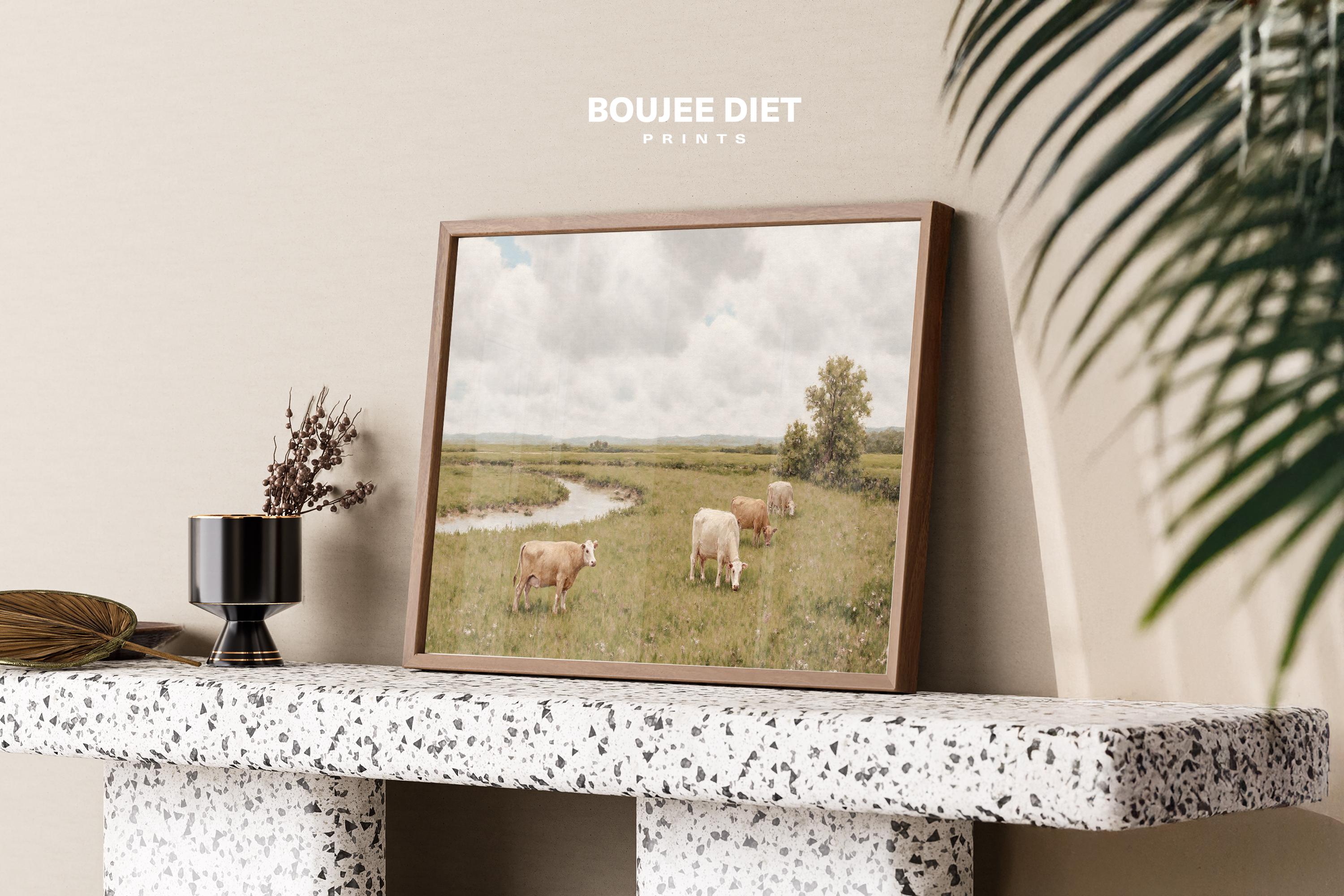 Cow Oil Painting Rustic Farmhouse Cow Print Vintage Farm Animal Art ...