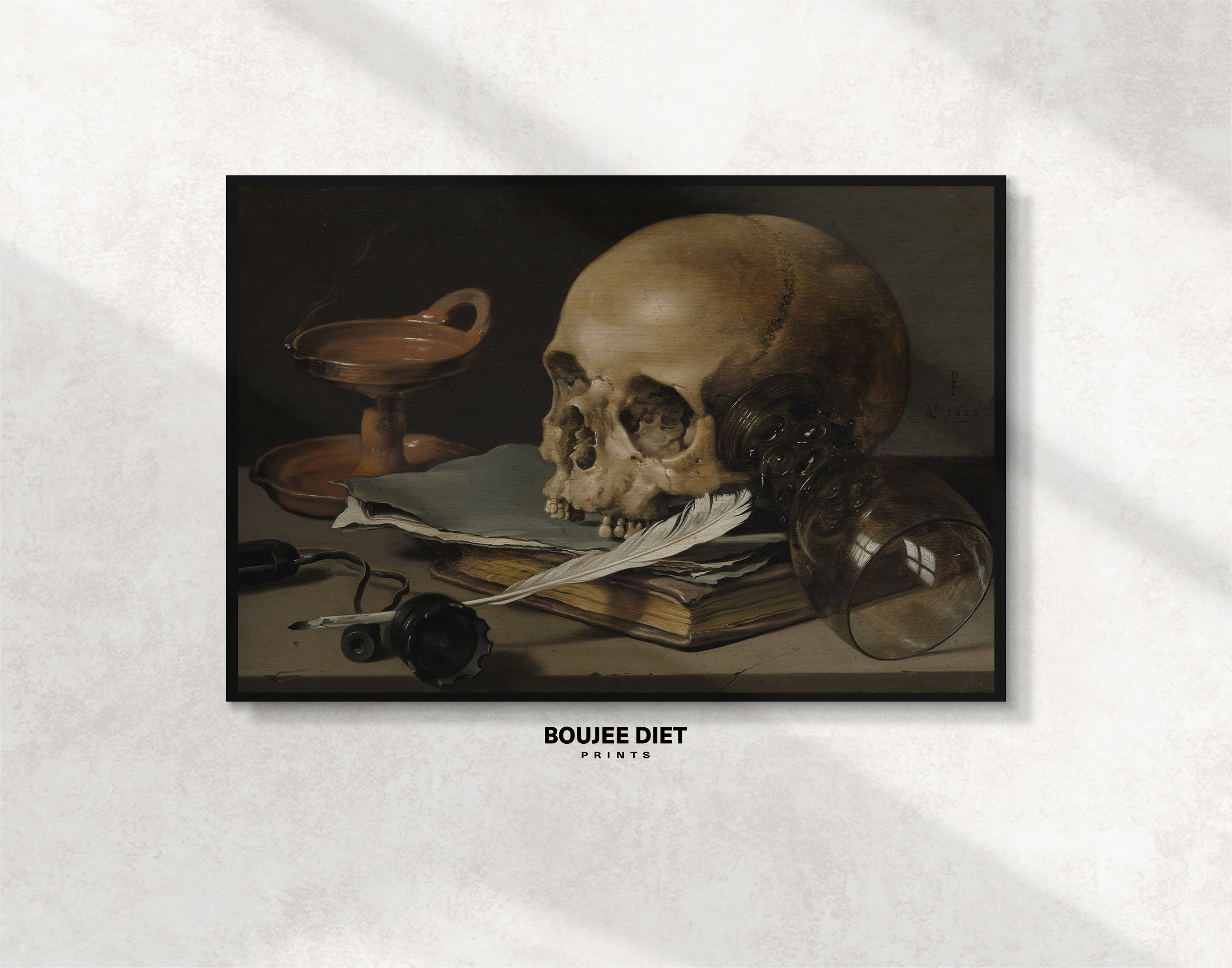 Haunt Gothic Still Life Skull Writing Quill Vintage Writing Feather Oil ...