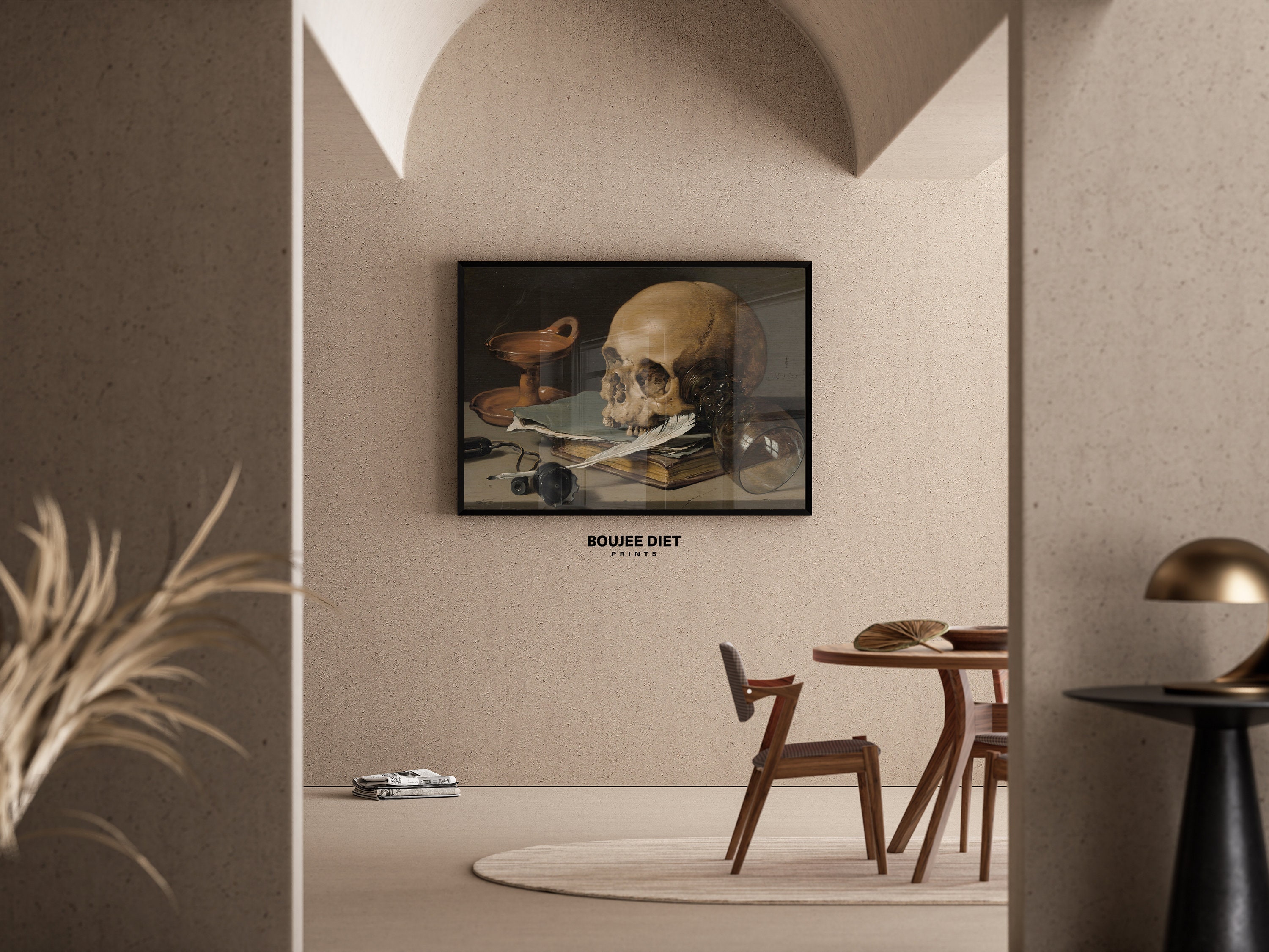 Haunt Gothic Still Life Skull Writing Quill Vintage Writing Feather Oil ...