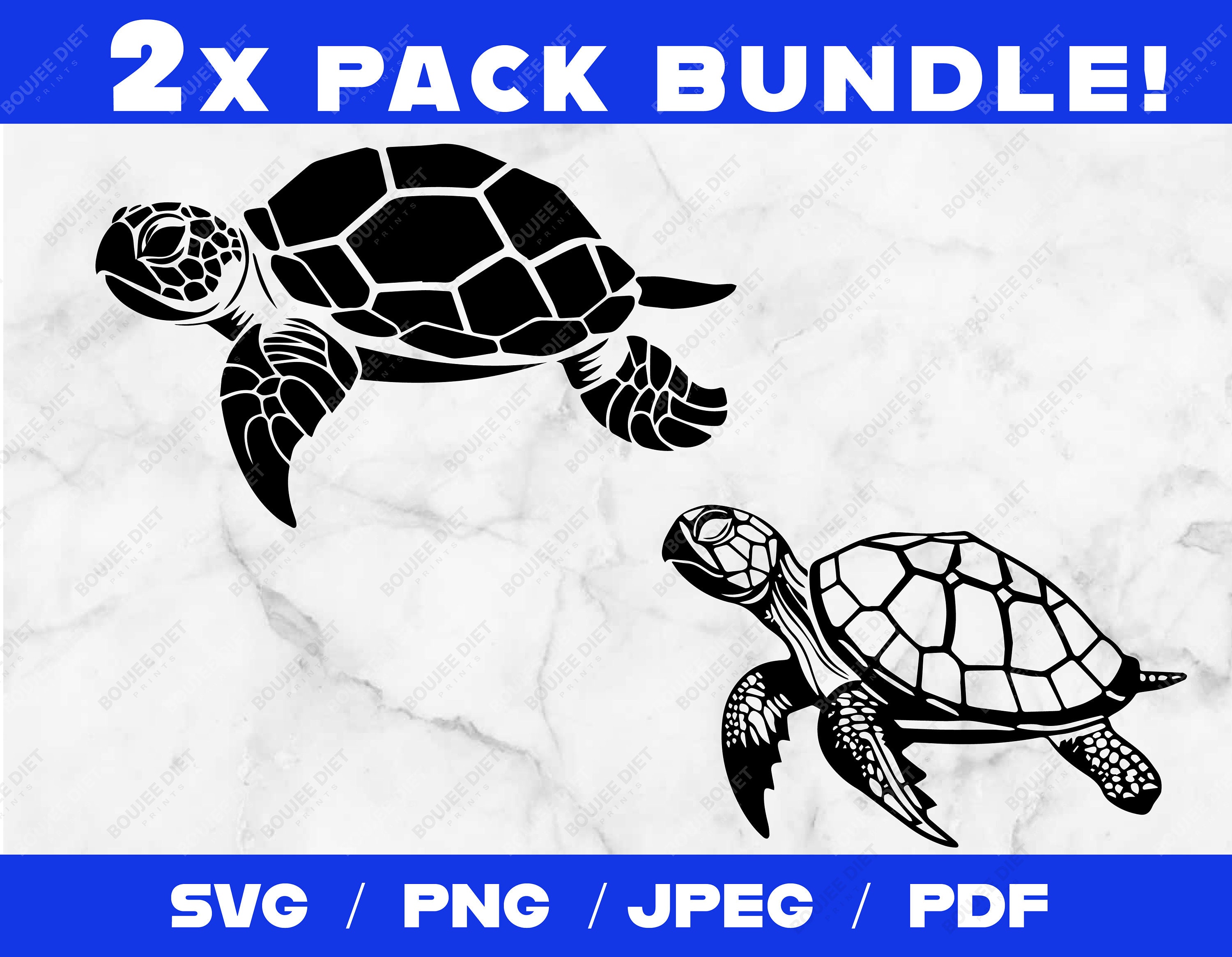 Sea Turtle SVG 2-pack: Ocean and Beach Turtle, Tortoise Monogram, Sea Animal Cut Files for ...