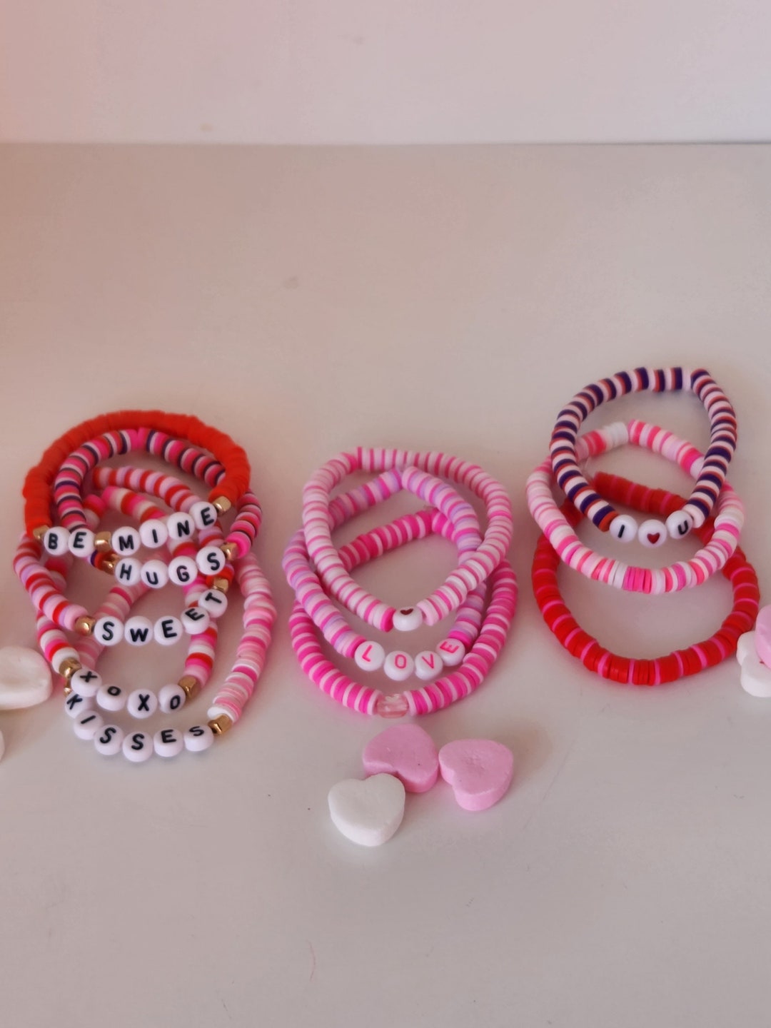 Pink,red,white Clay Bracelet/custom Bracelet/ Bead Bracelet/valentine's ...