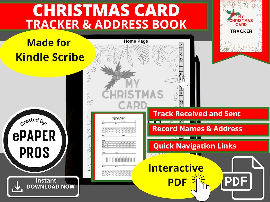 Kindle Scribe Christmas Card Tracker Address Book to Record Holiday ...