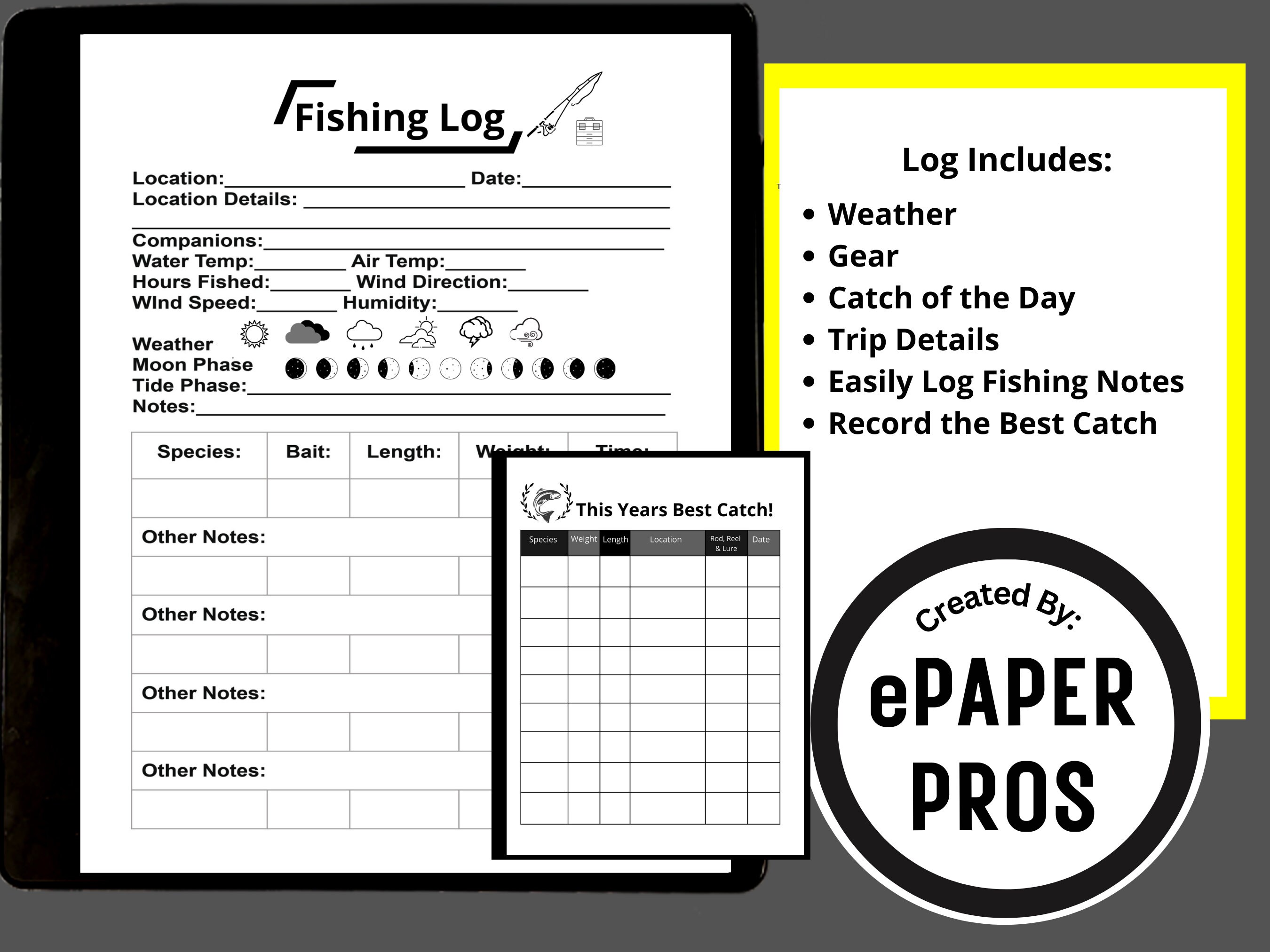Kindle Scribe Fishing Log, Templates to Organize Fishing Trips, Weather ...