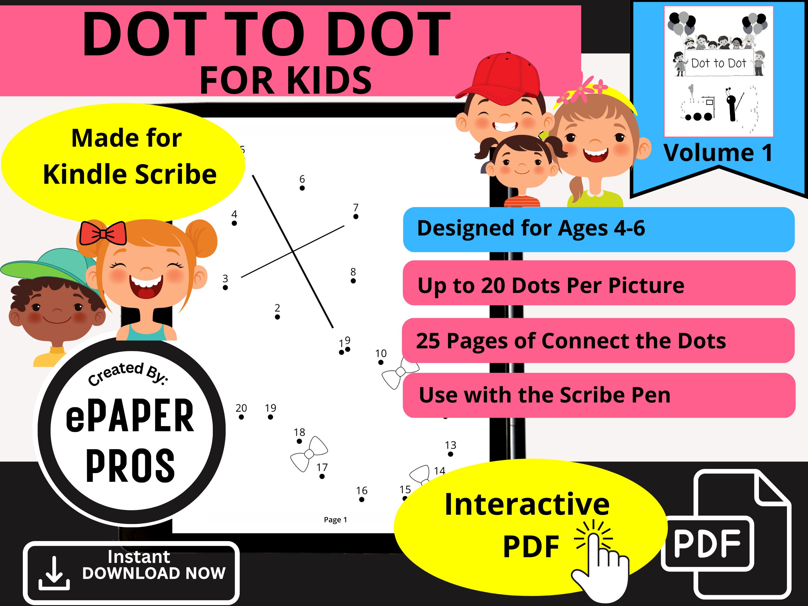 Kindle Scribe Dot to Dot 25 Activity Pages for Kids Ages 4-6 Play ...