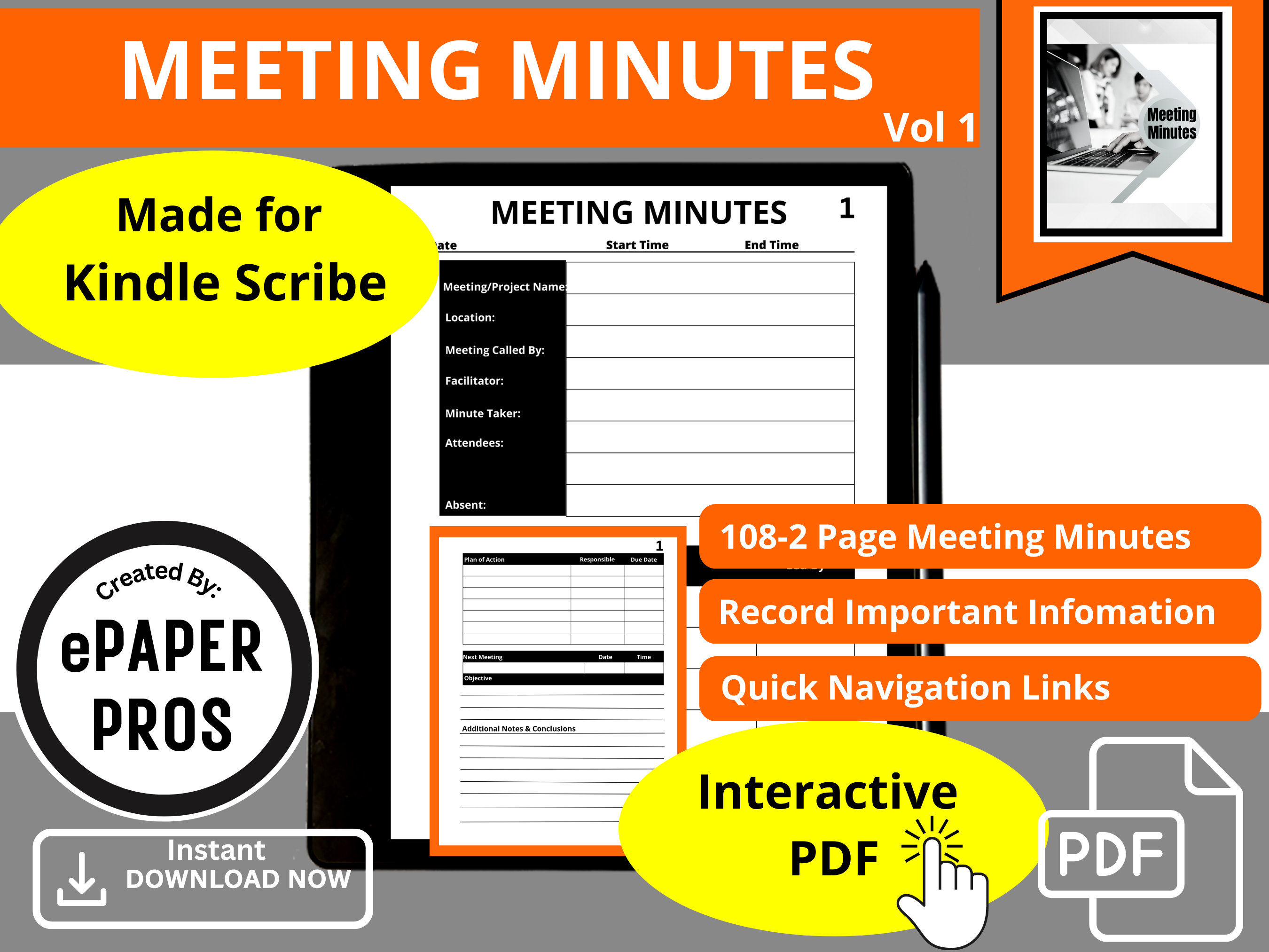 Kindle Scribe Meeting Minutes Template for Taking Notes, Attendance ...