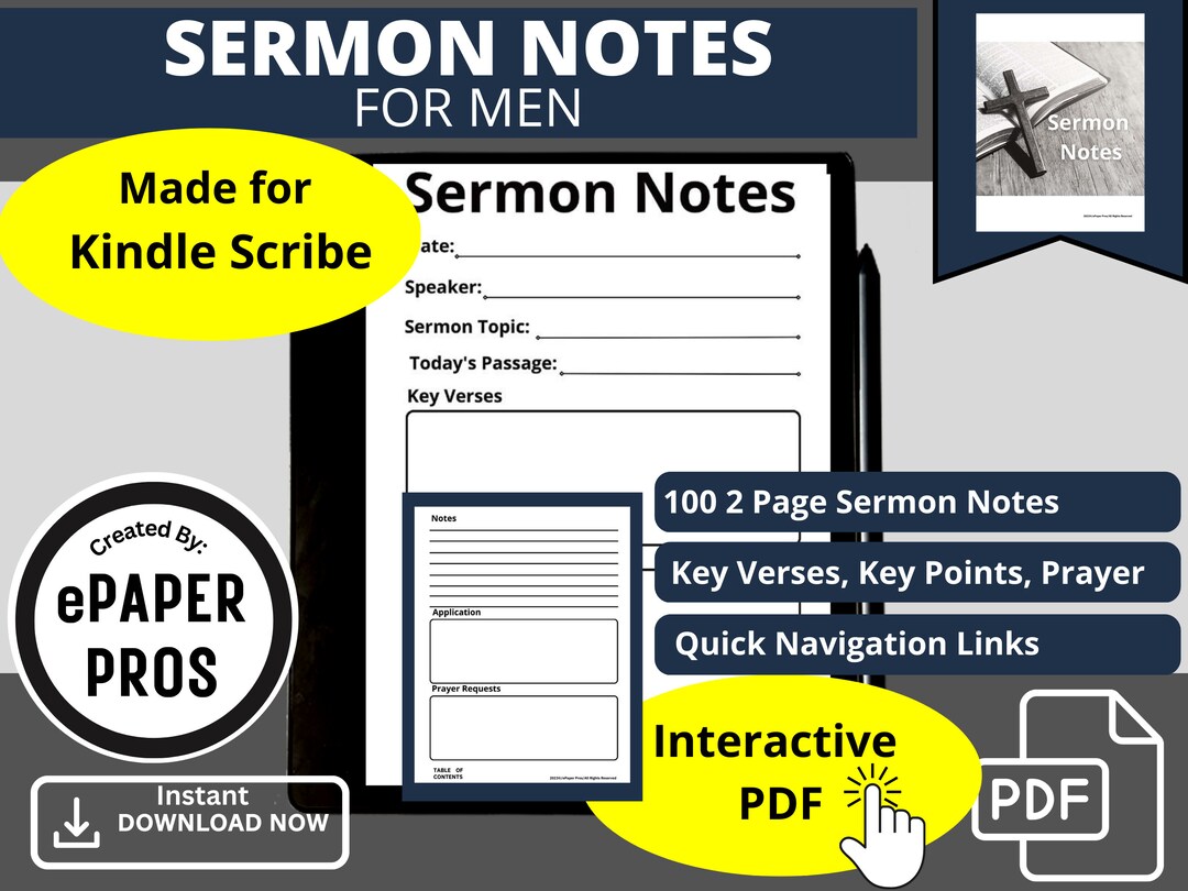 Kindle Scribe Sermon Notes for Men PDF Template to Keep Notes, Prayer ...