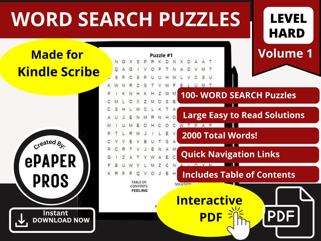 Kindle Scribe Word Search Games and Puzzles Clickable Template Digital ...