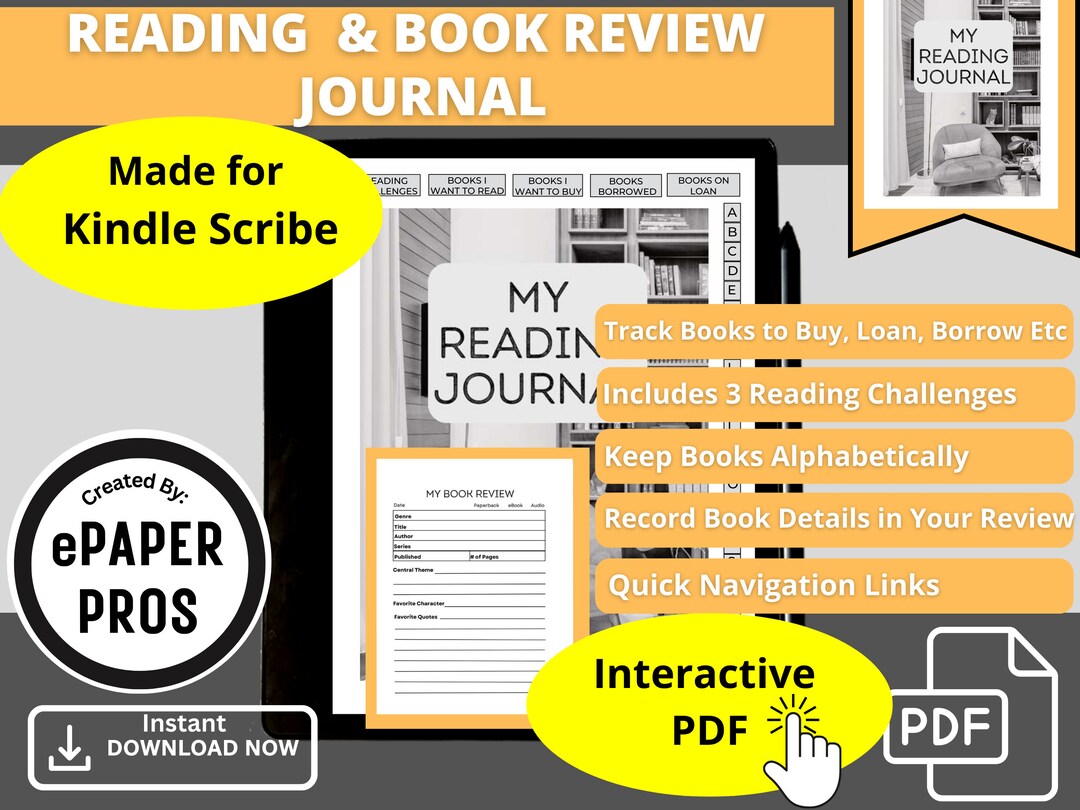 Kindle Scribe Digital Reading & Book Review Journal, PDF Template Book ...