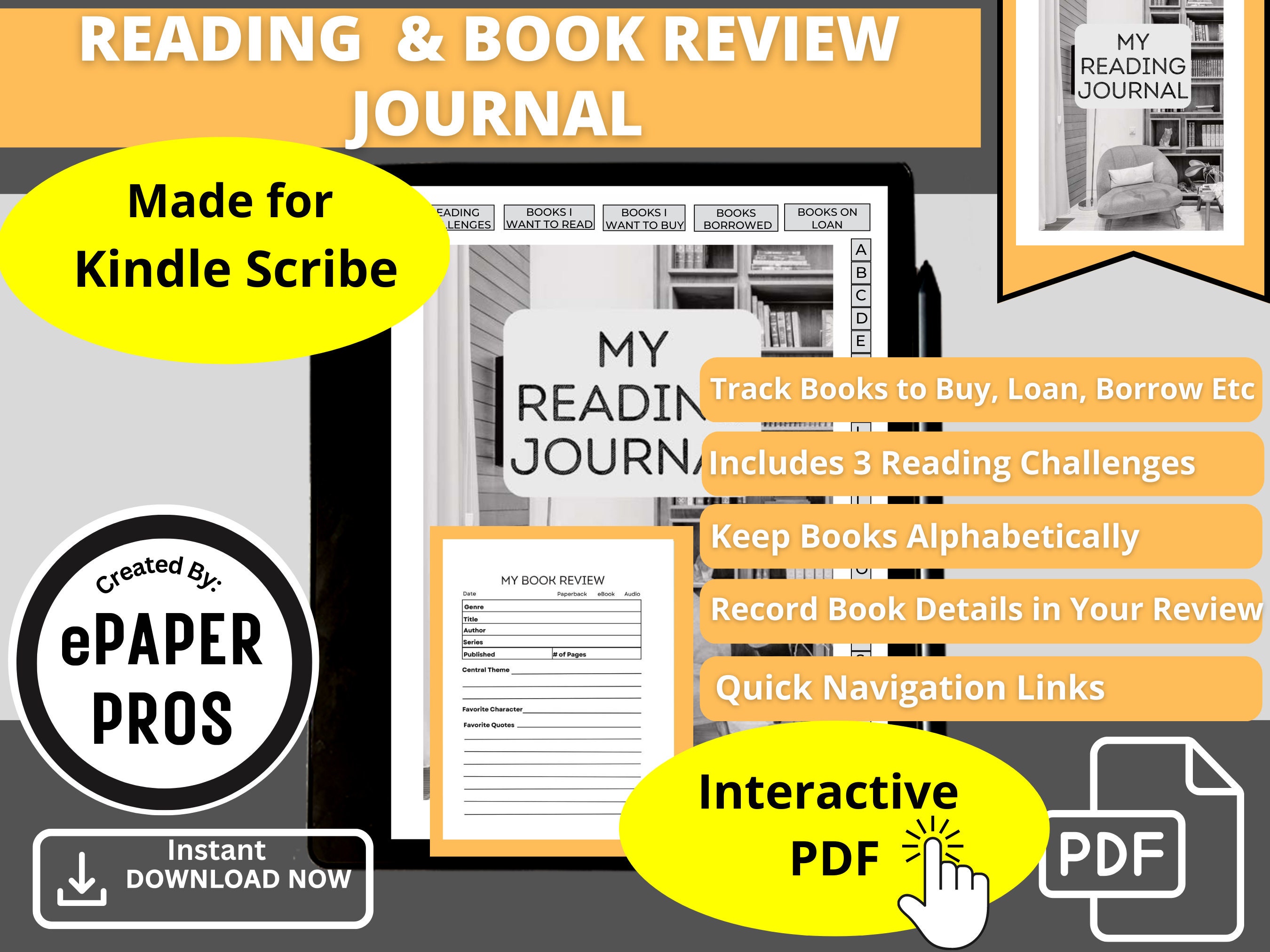 Kindle Scribe Digital Reading & Book Review Journal, PDF Template Book Tracker, Reading ...