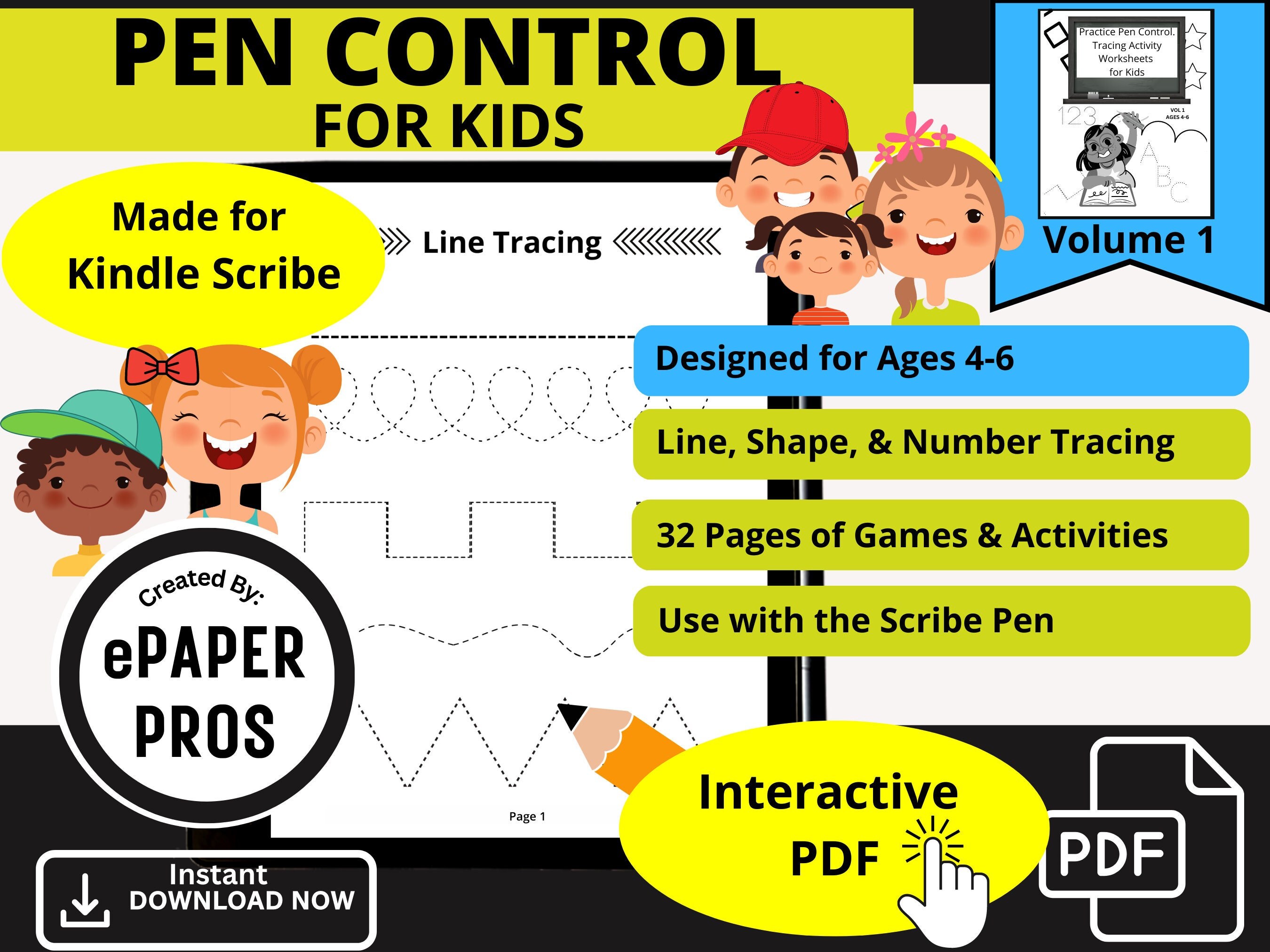 Kindle Scribe Pen Control Tracing Activity Worksheets for Kids Ages 4-6 ...