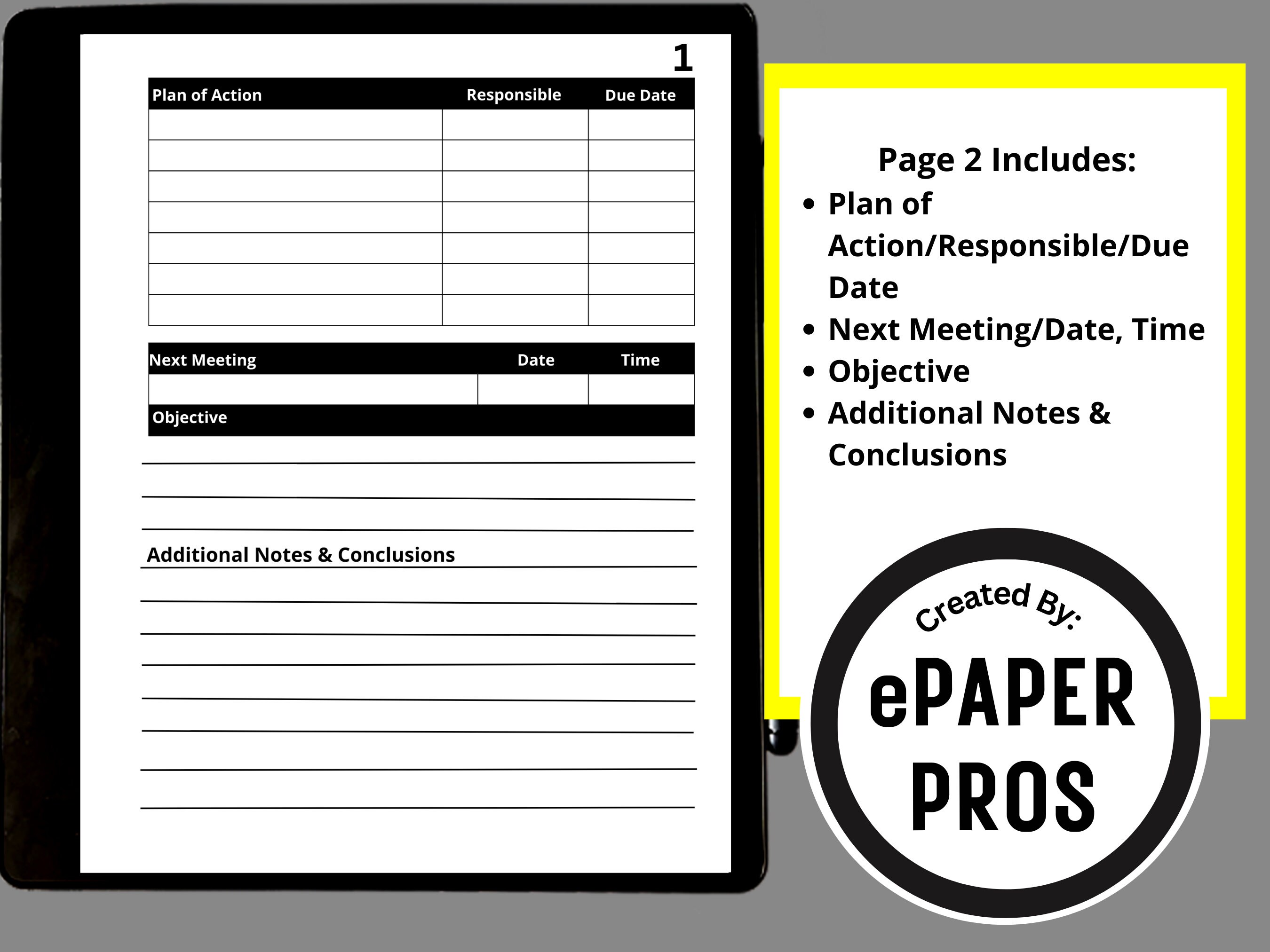 Kindle Scribe Meeting Minutes Template for Taking Notes, Attendance ...
