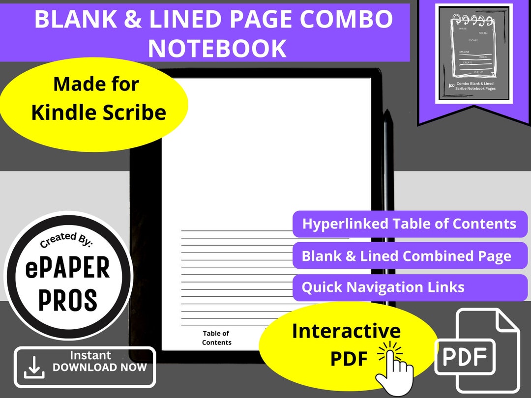 Kindle Scribe 100 Half Blank and Half Lined Page Combo, Draw, Write ...
