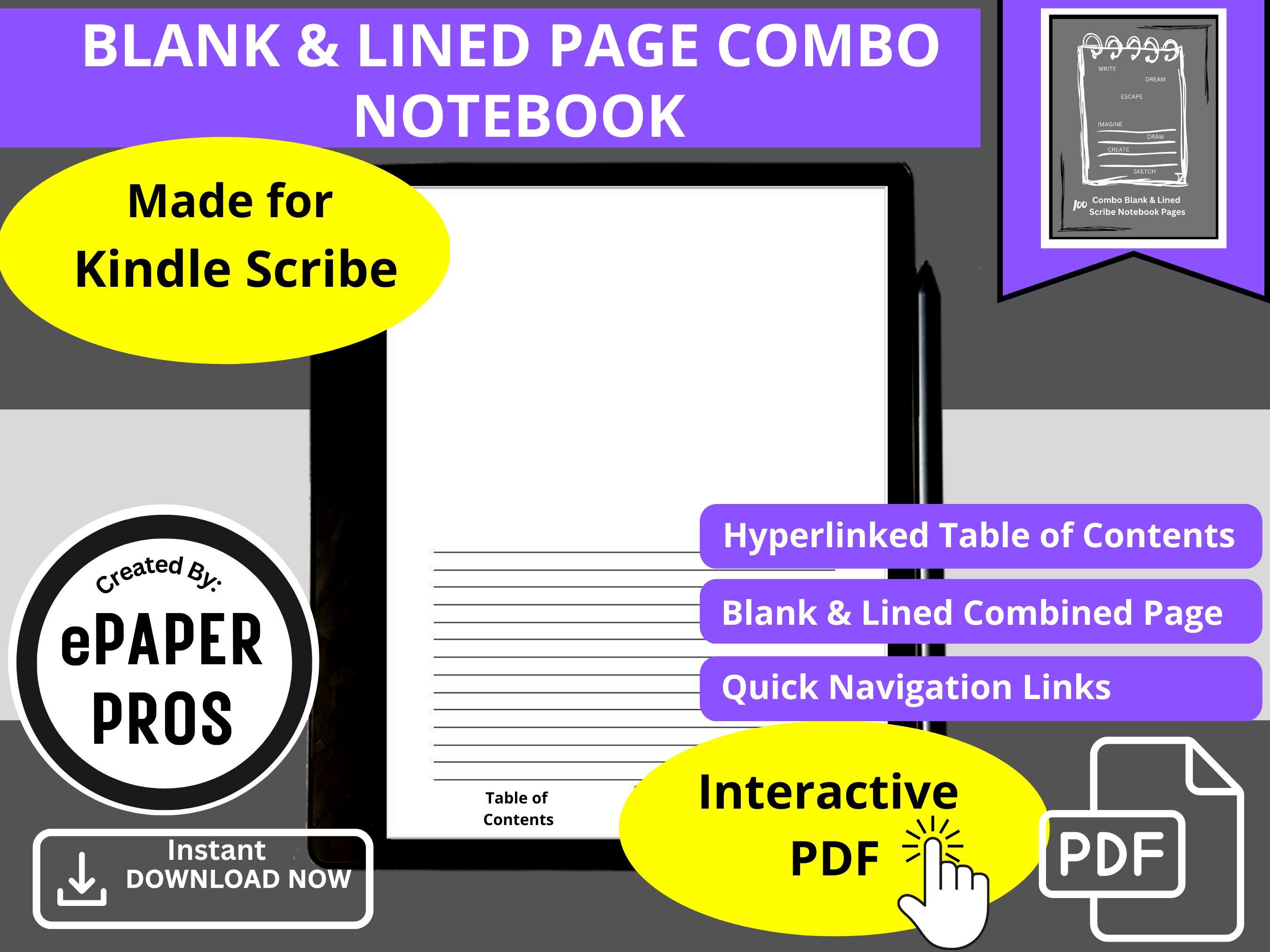 Kindle Scribe 100 Half Blank and Half Lined Page Combo, Draw, Write ...