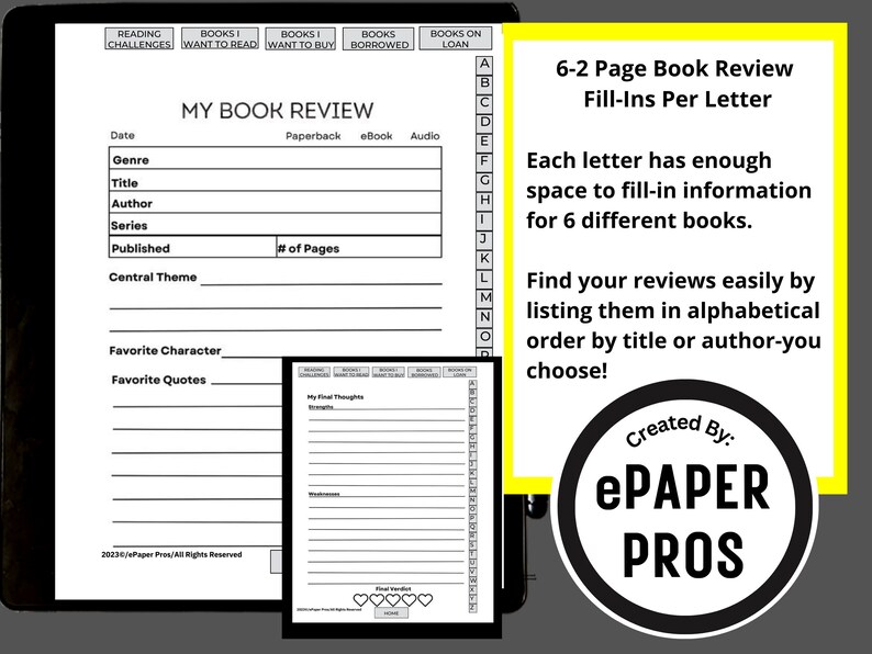 Kindle Scribe Digital Reading & Book Review Journal, PDF Template Book ...