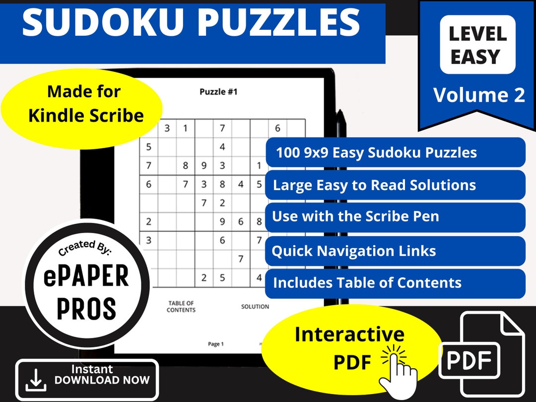Kindle Scribe Easy Sudoku Puzzle Template Vol 2, Instant Download and ...