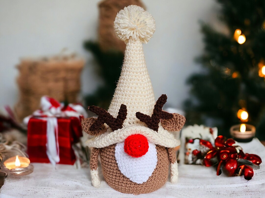 Crochet Winter Gonk | Reindeer Gnome With Red Nose & Pompom on the Hat ...