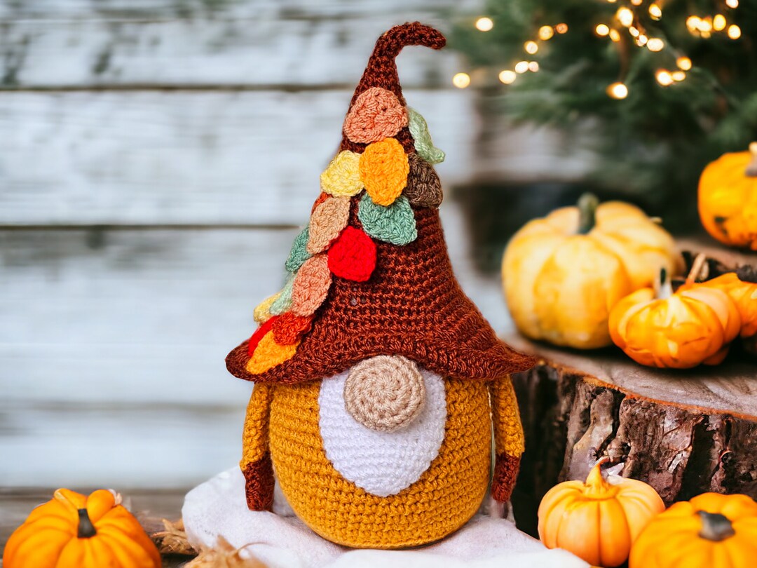 Crochet Autumn Gonk Halloween Gnome With Autumn Leaves on the Hat ...