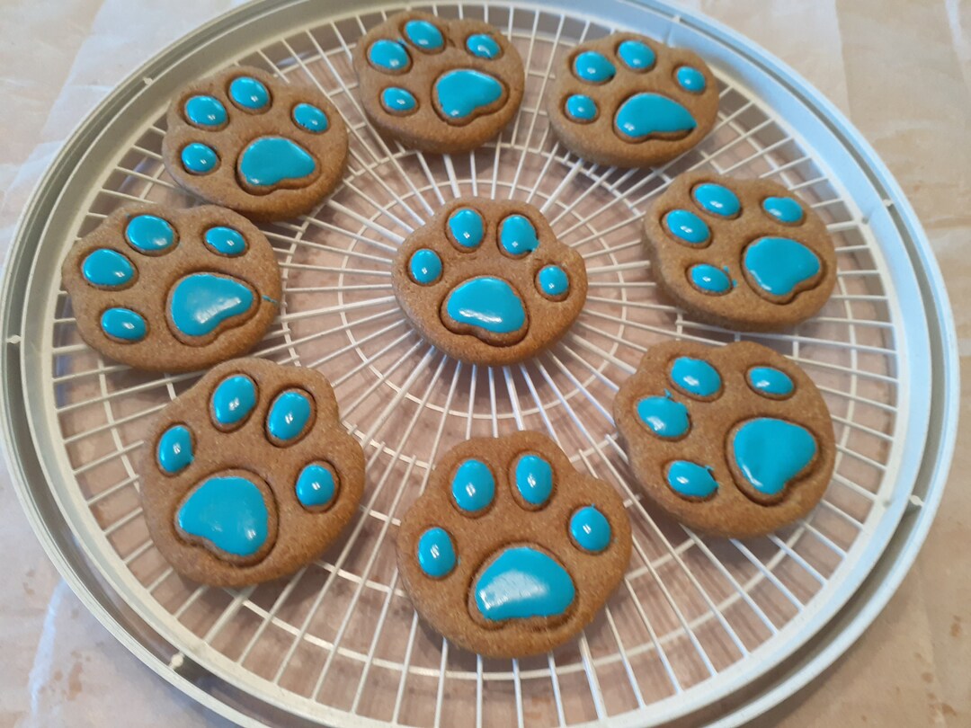 Handmade Large Dog Paw Cookies Dehydrated Dog Treats Frosted Sky Blue ...
