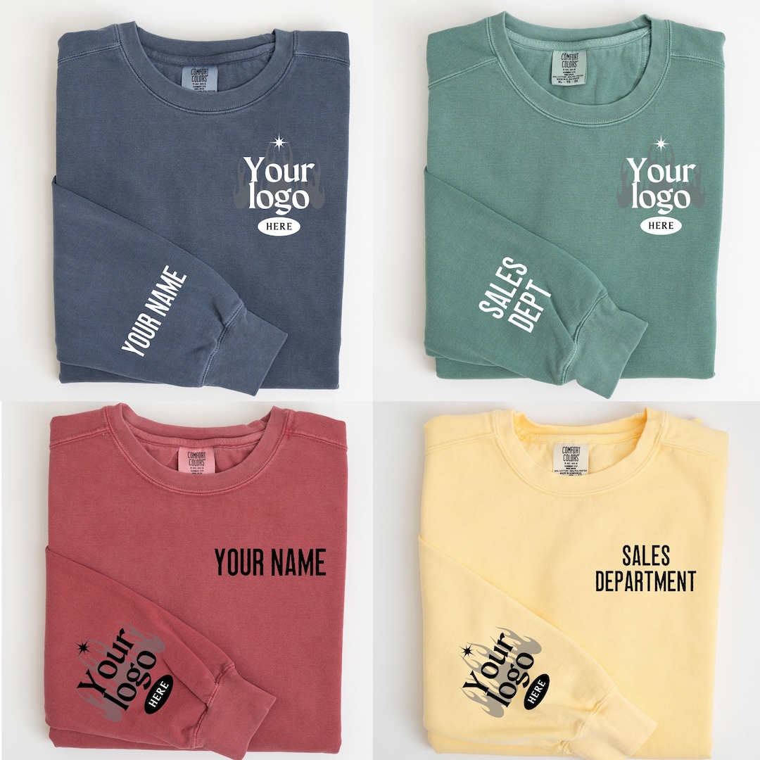 Custom Comfort Colors Logo Design Sleeve Print Shirt, Company Logo ...