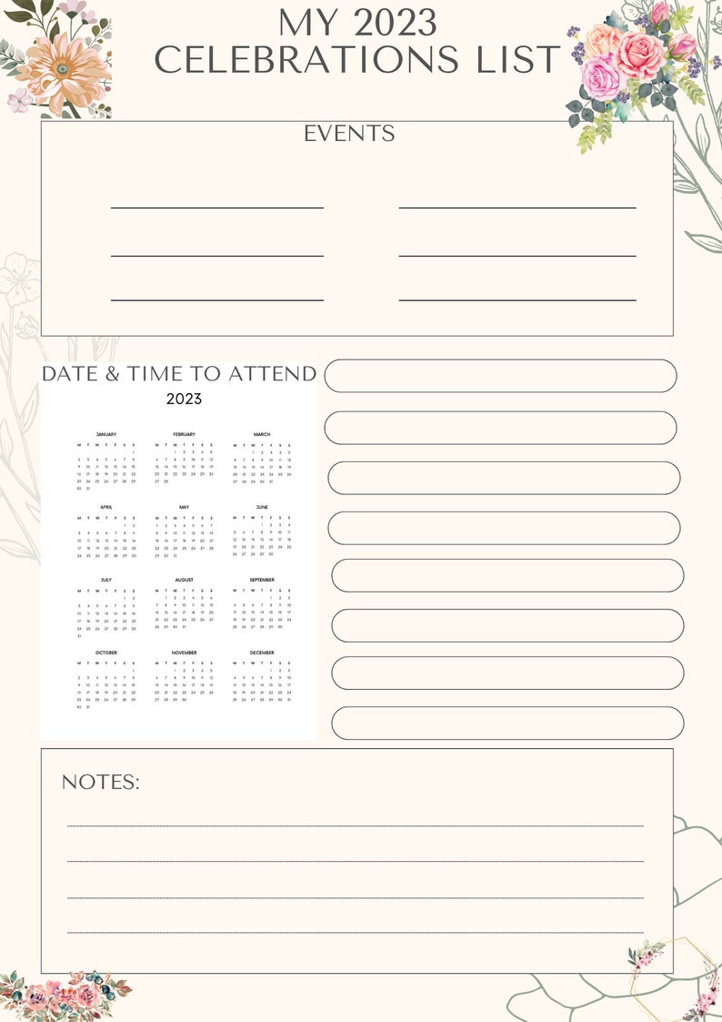 Printable 2023 Celebration Tracker List, Digital Celebration Planner ...