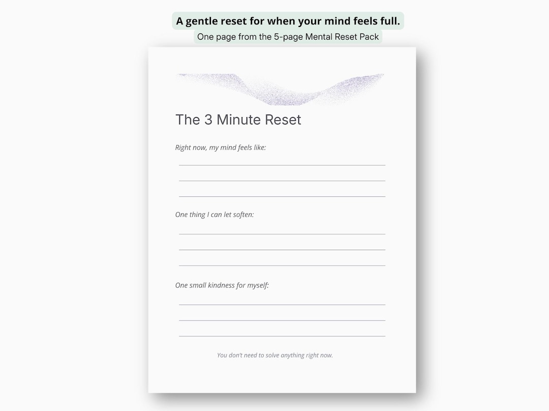 Mental Reset Worksheets | Calming Printable for Overwhelm & Mental ...