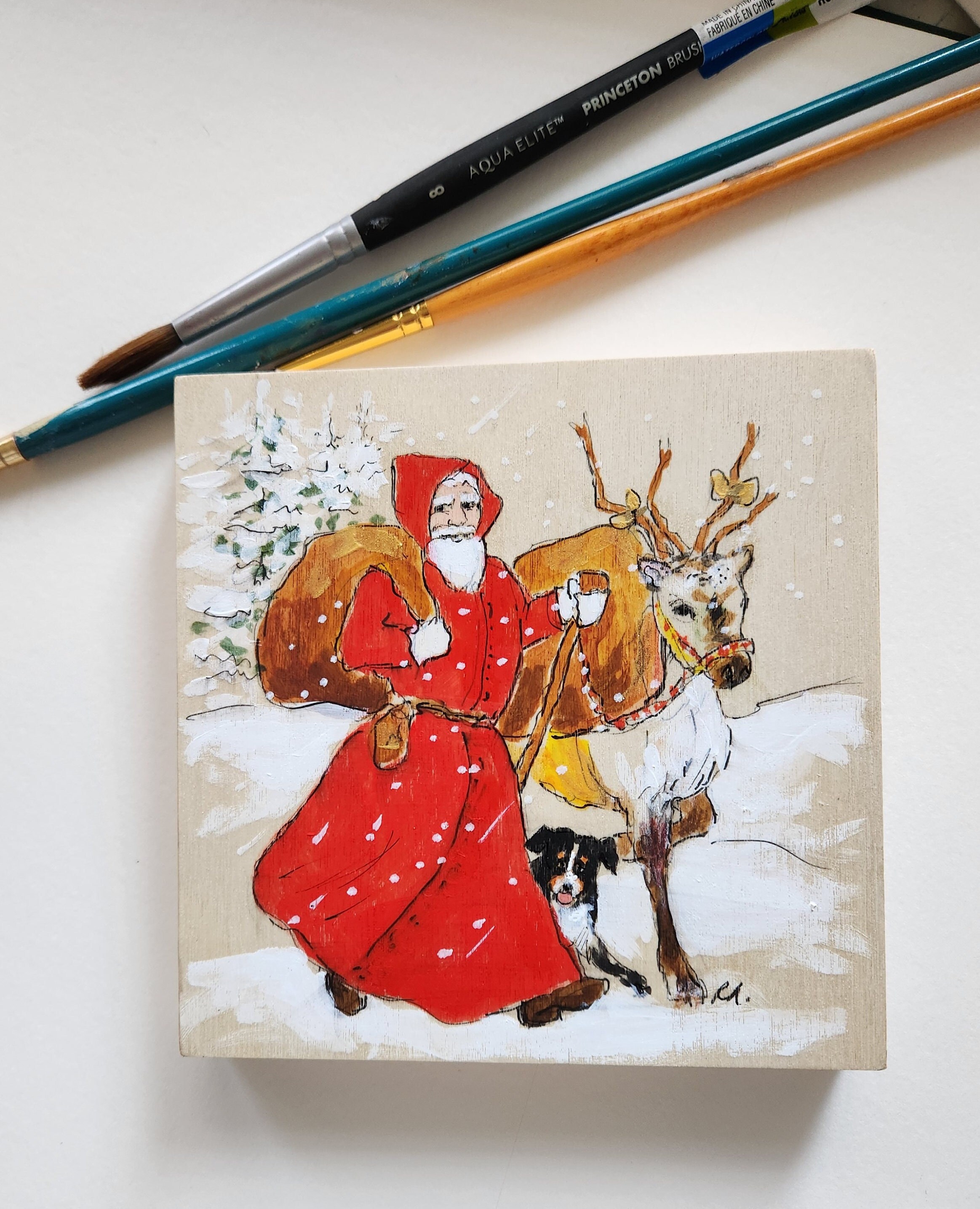 Santa Claus, Saint Nicholas Christmas Art, Winter Scene, Original ...