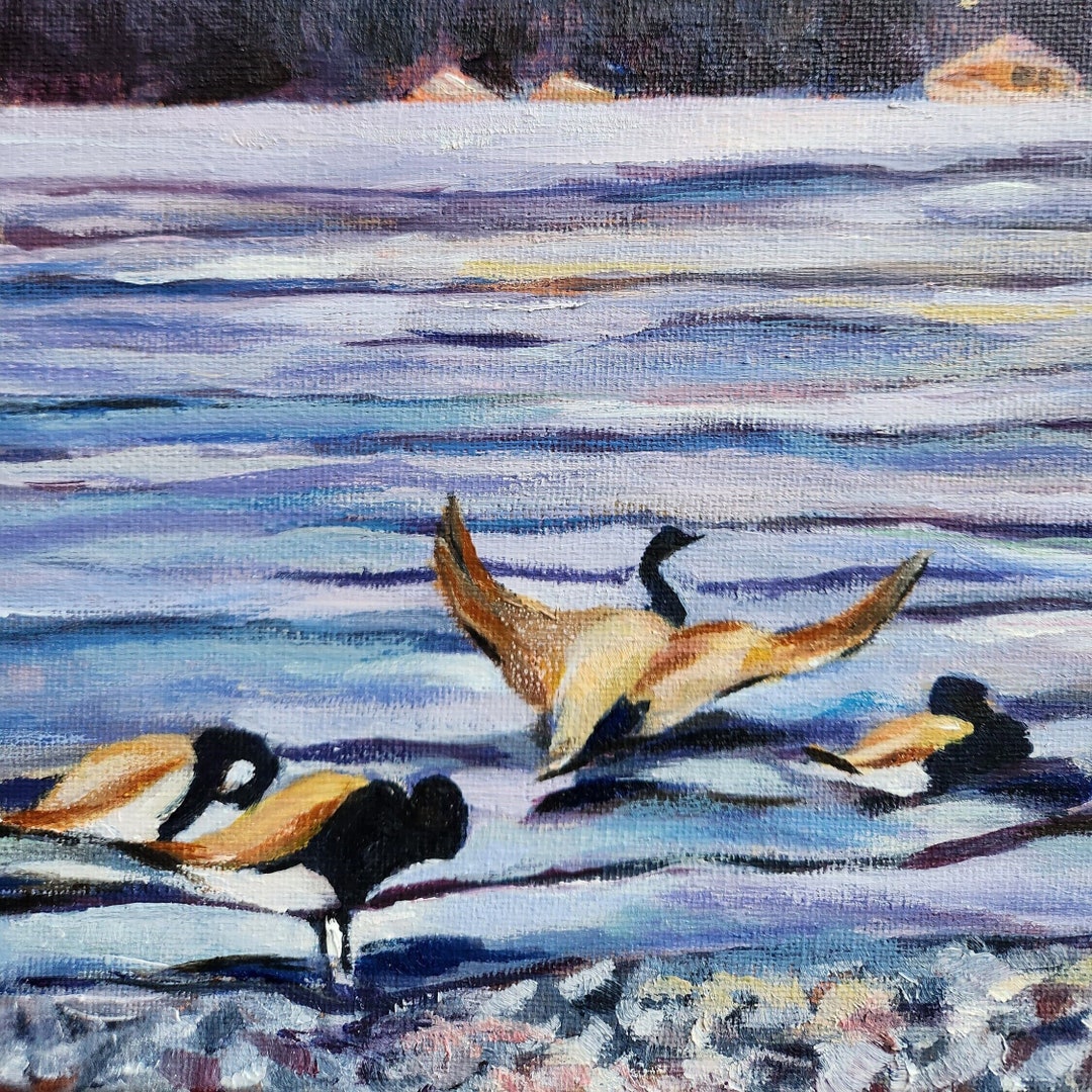Canadian Geese Waterscape Lake House Art Original Art Waterfowl Acrylic ...
