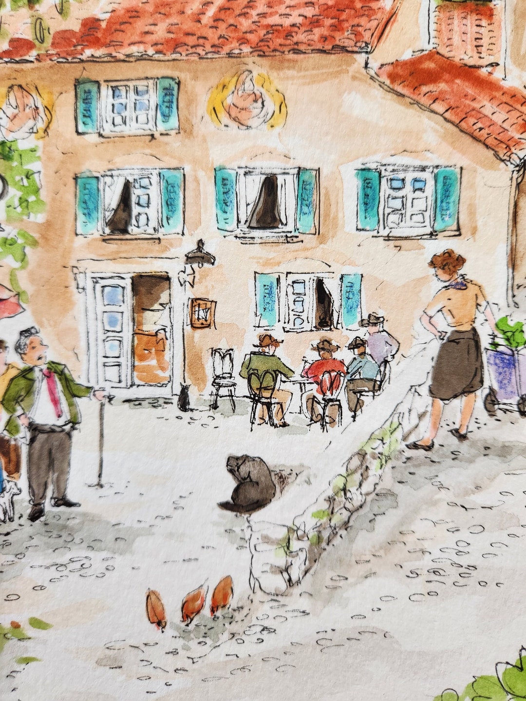 Italy Original Italian Café Animals Hand Painted Watercolor Painting 8 ...