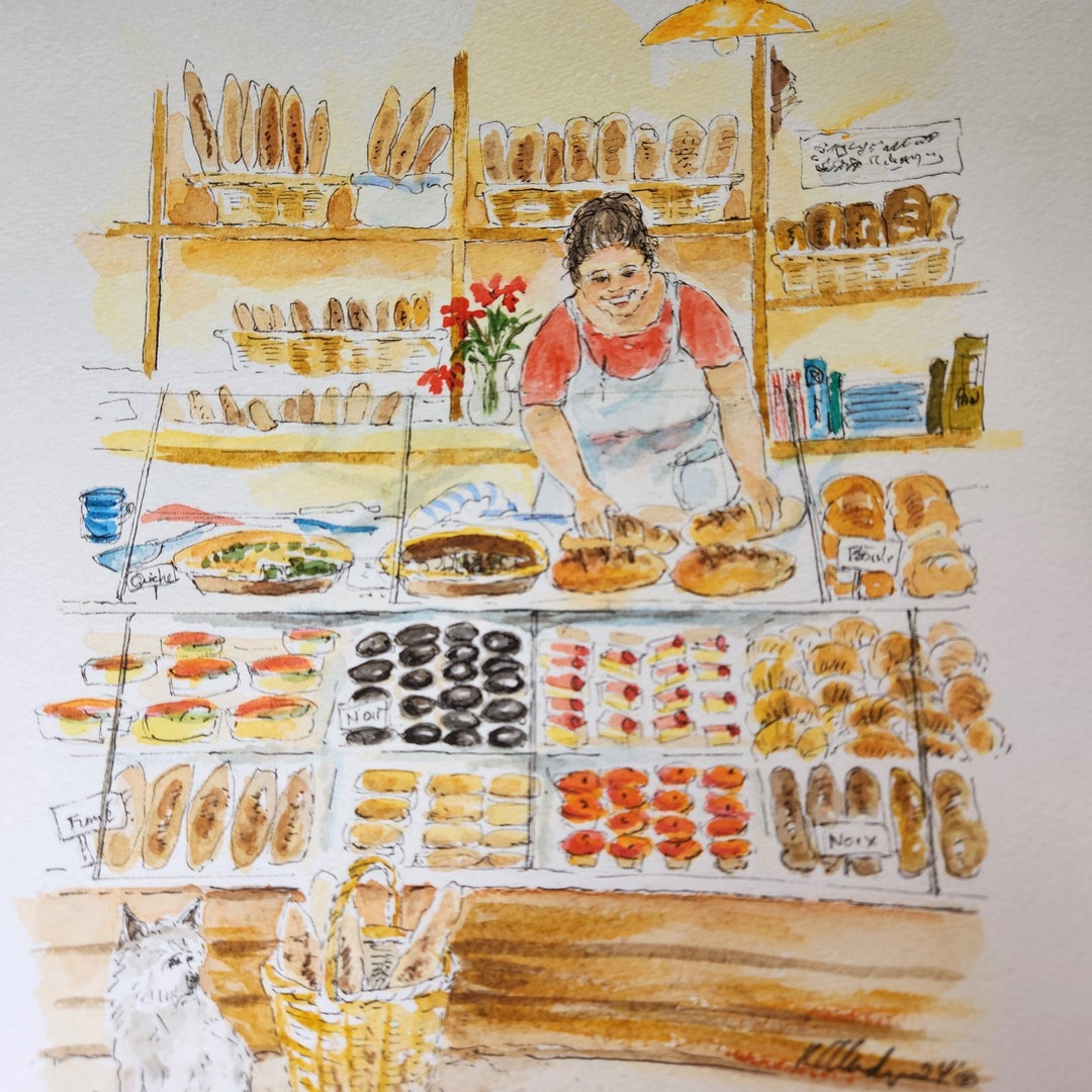 French Bakery Patisserie Hand Painted Watercolor Painting 9x12 Parisian ...