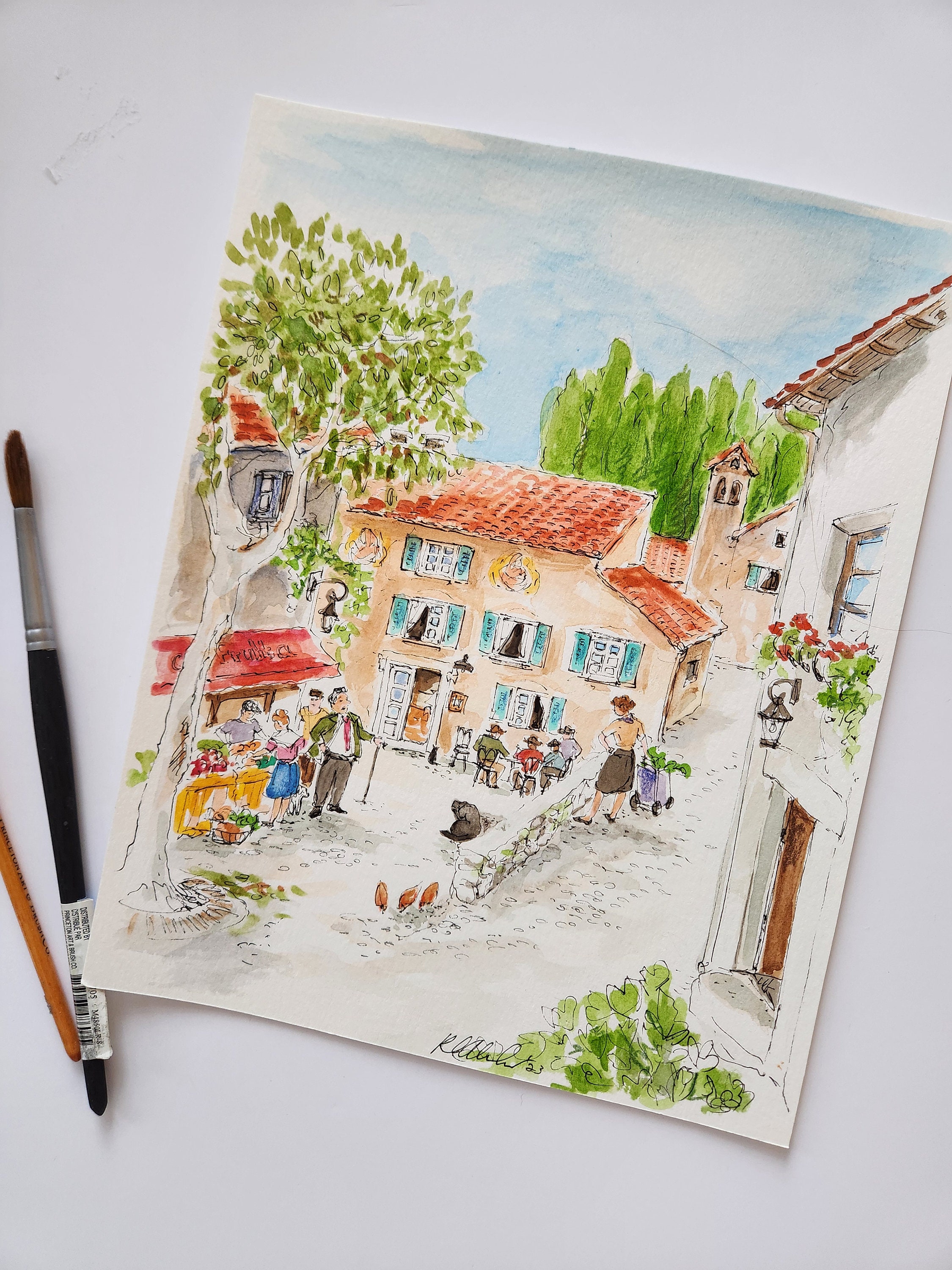 Italy Original Italian Café Animals Hand Painted Watercolor Painting ...