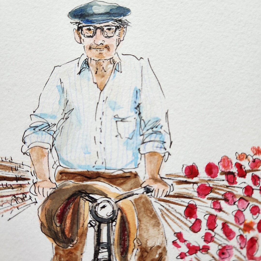 Frenchman With Flowers Original Watercolor Painting Frenchman 7 X 10 ...