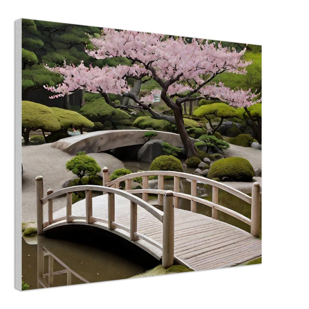 Tranquil Sakura Bridge Canvas - Etsy