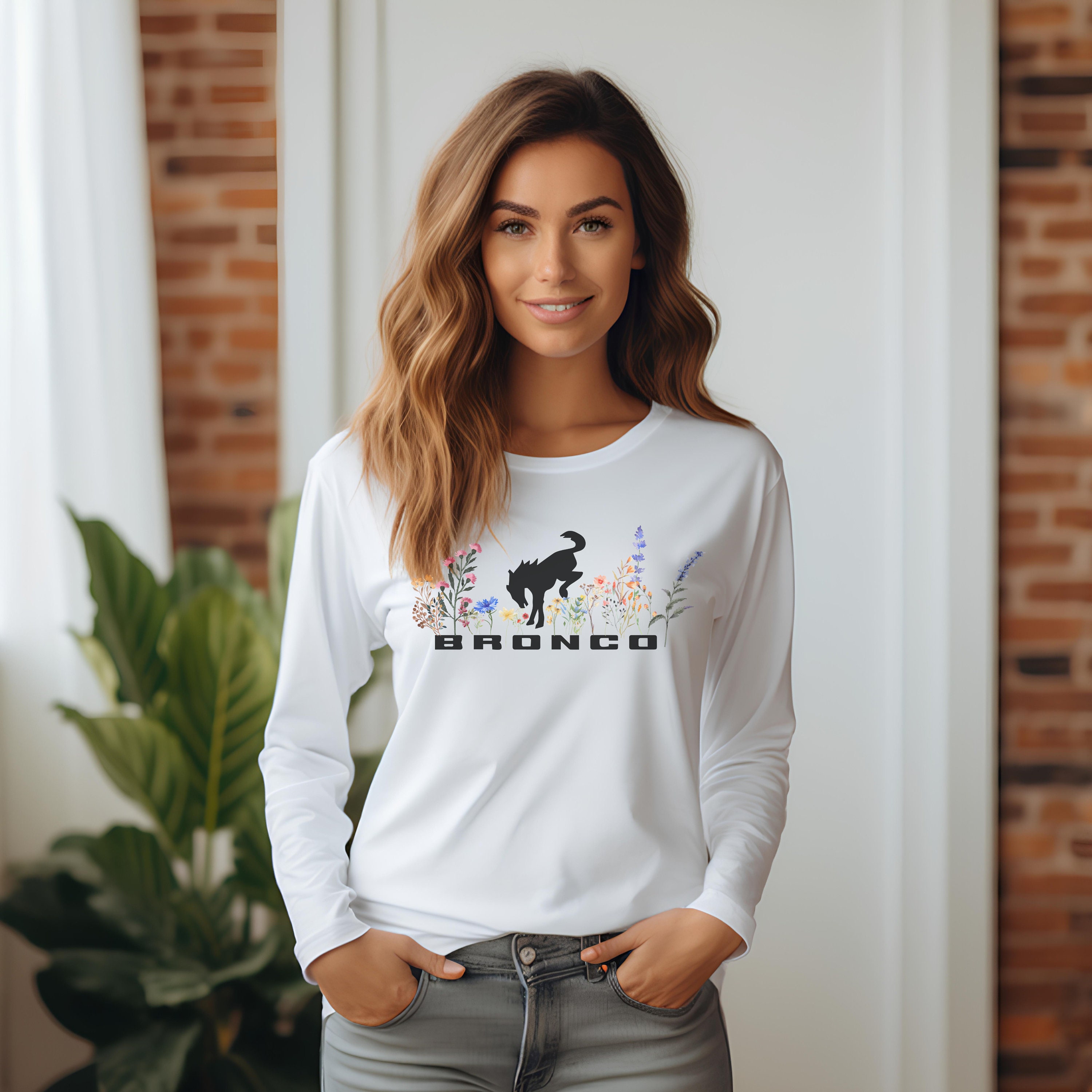 Bronco Long Sleeve T-shirt, Womens Bronco Shirt, Bronco Wildflower ...