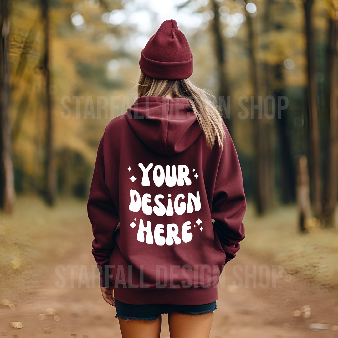 Maroon Gildan 18500 Mockup, Back of Hoodie Mockup, Gildan 18500 Maroon ...