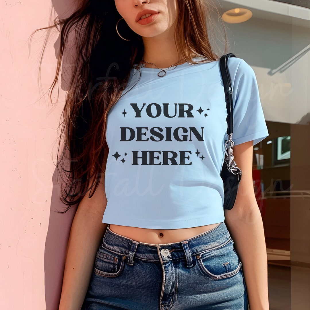 Baby Tee Mockup, Gildan 5000B Mockup, Light Blue Baby Tee Mockup, Y2K Baby Tee Mockup, T-shirt ...