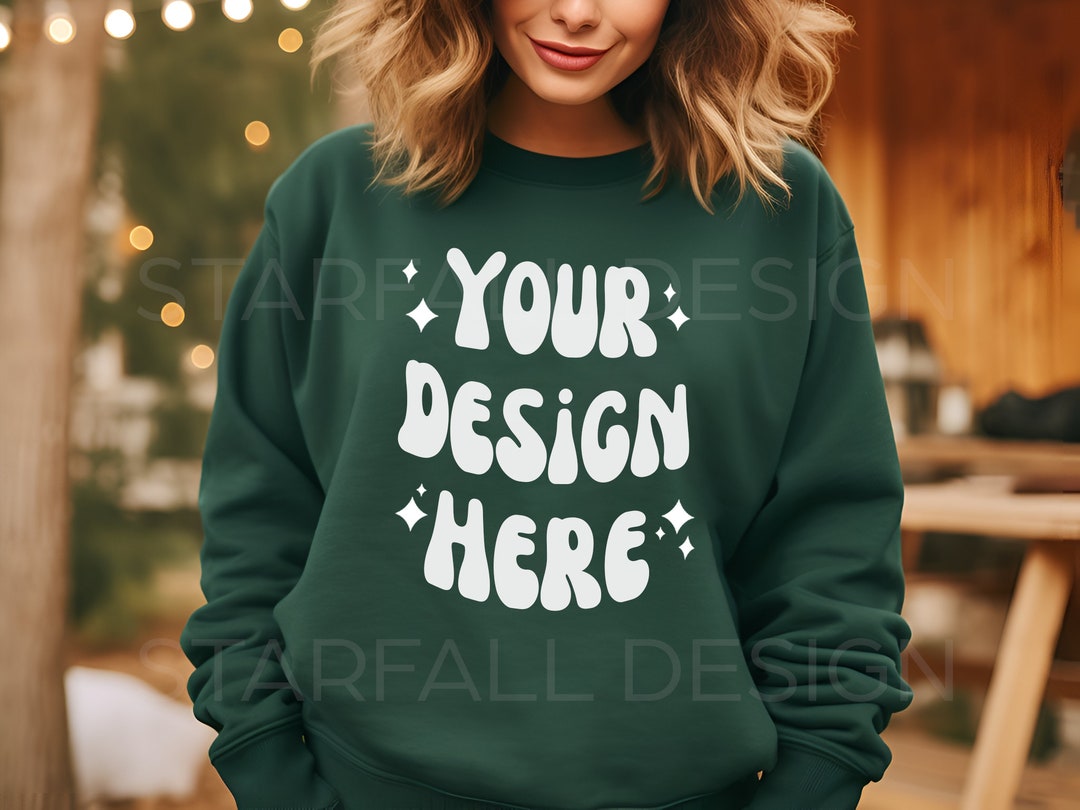Forest Green Gildan 18000 Christmas Mockup, Christmas Sweatshirt Mockup ...
