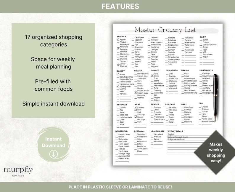 PRINTABLE GROCERY LIST, Robust Grocery List, Pre-filled Grocery List ...