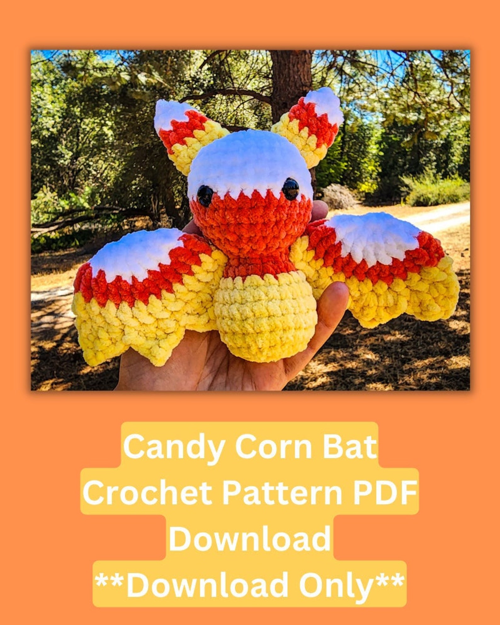 Candy Corn Bat Crochet Pattern for Amigurumi Stuffed Animal Halloween ...