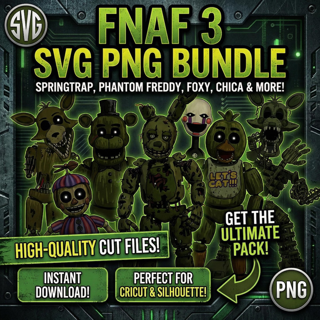 FNAF 3 SVG PNG Bundle | Springtrap Phantom Freddy Foxy Chica | Five ...