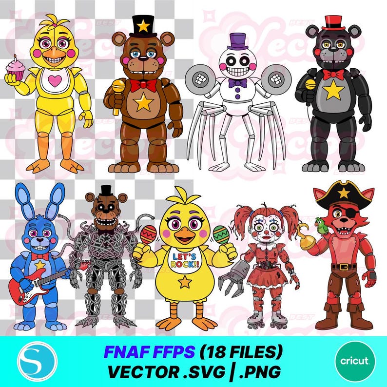 FNAF Pizzeria Simulator SVG PNG Bundle | Scrap Baby Molten Freddy Lefty ...