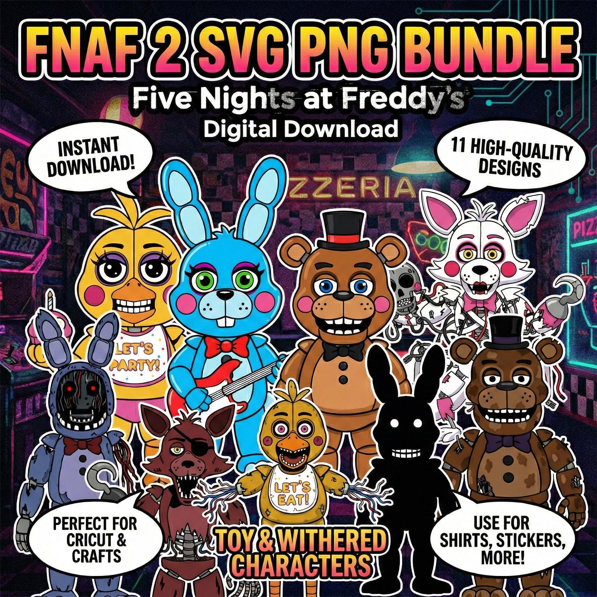 FNAF 2 SVG PNG Bundle | Five Nights at Freddy's Toy Freddy Bonnie ...