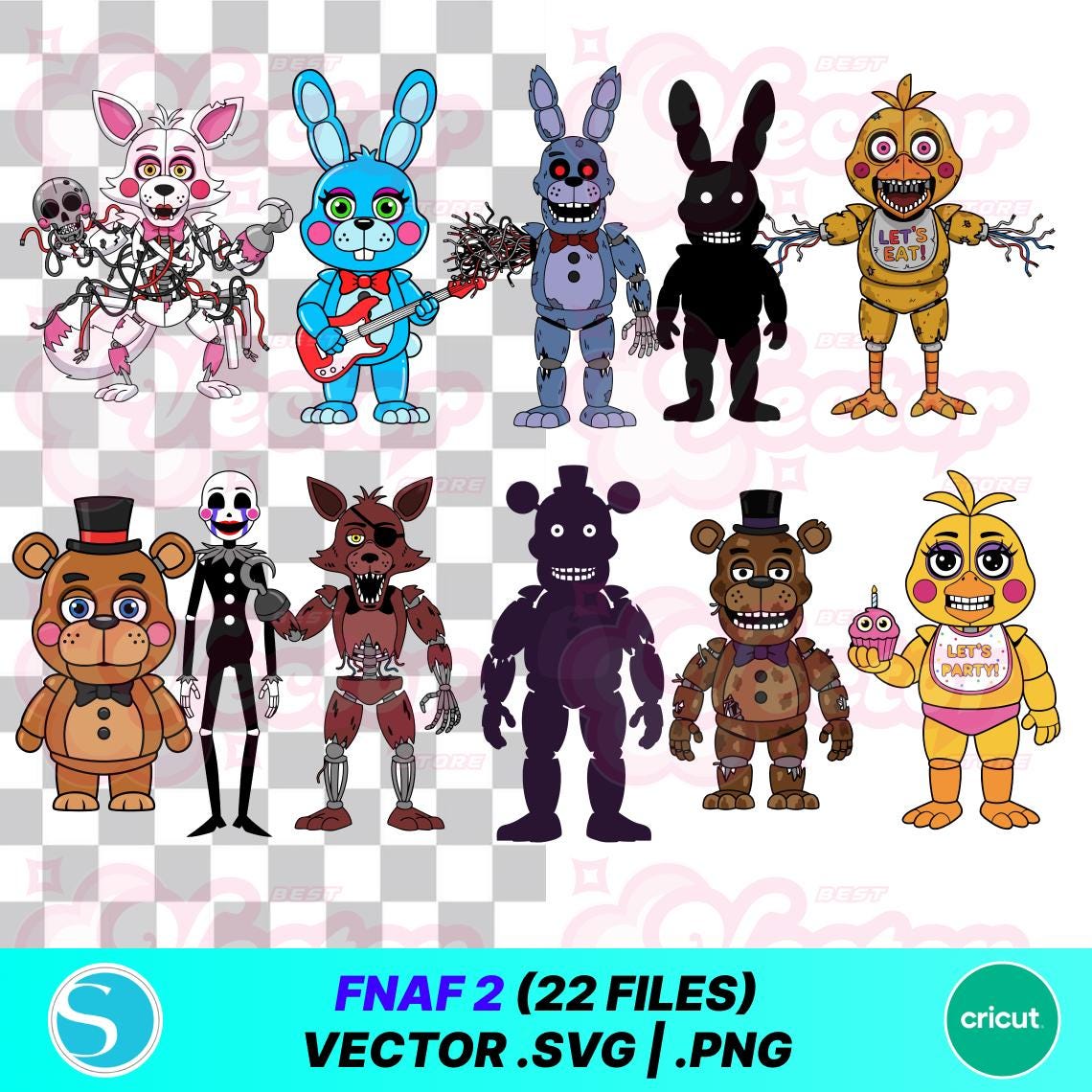 FNAF 2 SVG PNG Bundle | Five Nights at Freddy's Toy Freddy Bonnie ...