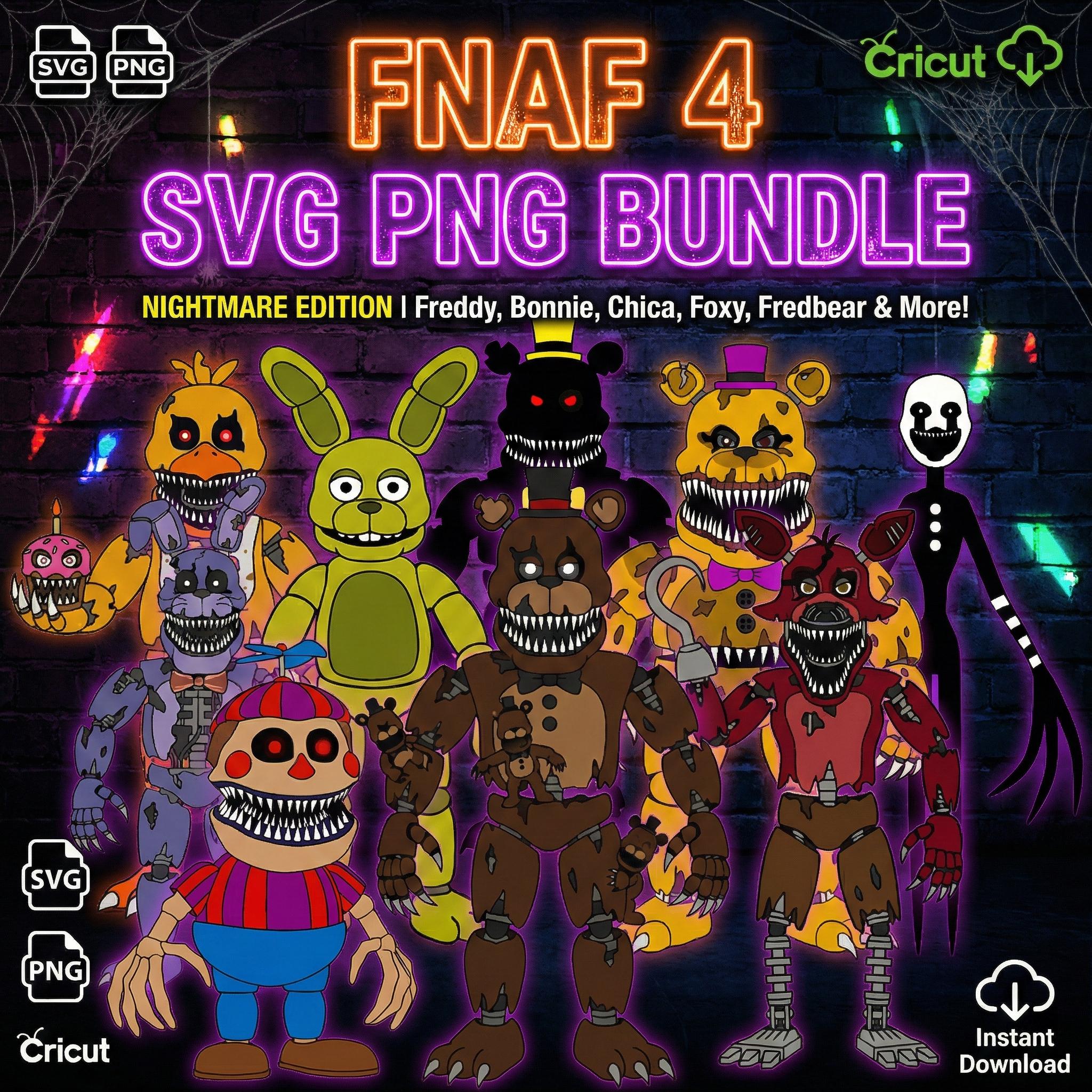 FNAF 4 SVG PNG Bundle | Nightmare Freddy Bonnie Chica Foxy Fredbear ...