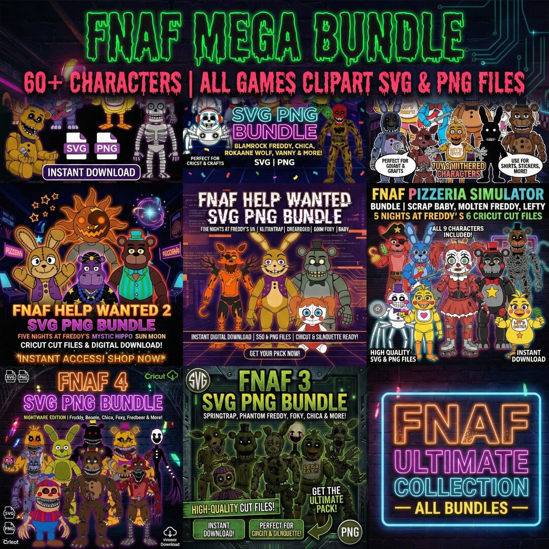 FNAF Mega Bundle 60 Characters SVG PNG | Five Nights at Freddy's All ...