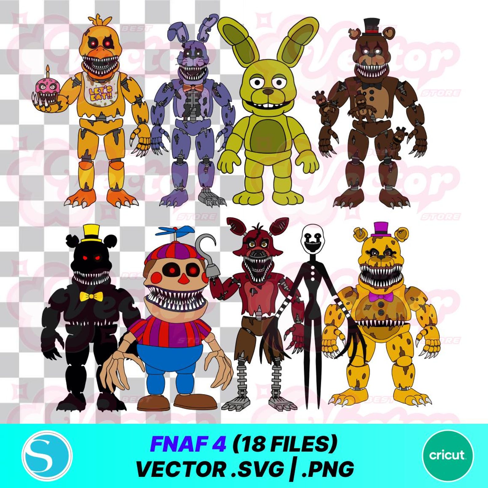 FNAF 4 SVG PNG Bundle | Nightmare Freddy Bonnie Chica Foxy Fredbear ...